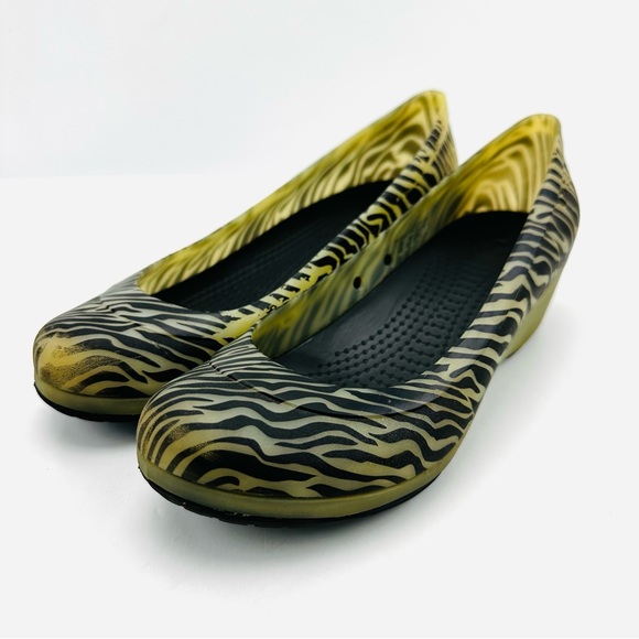 CROCS | Shoes | Crocs Carlisa Brown Zebra Animal Print Low Wedge ...